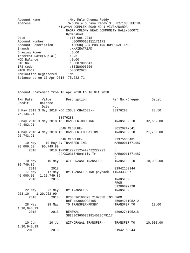 SBI Statement Sample | PDF | Cheque | Payments