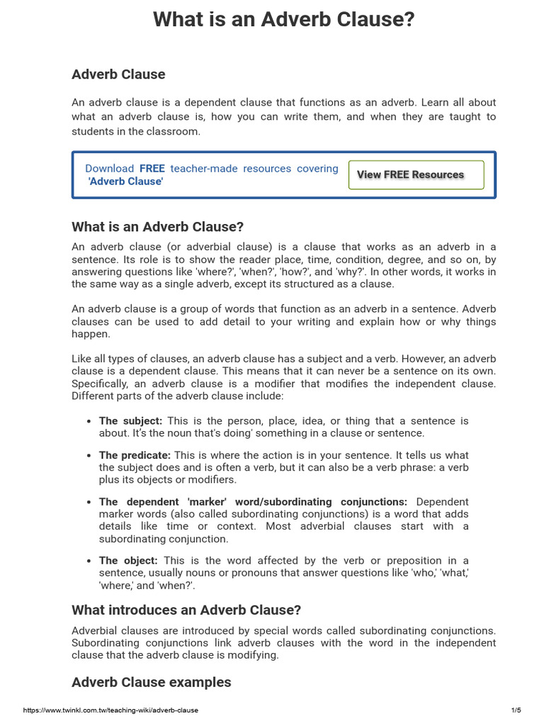 What Is An Adverb Clause - Adverb Clause Examples & Definition | PDF ...