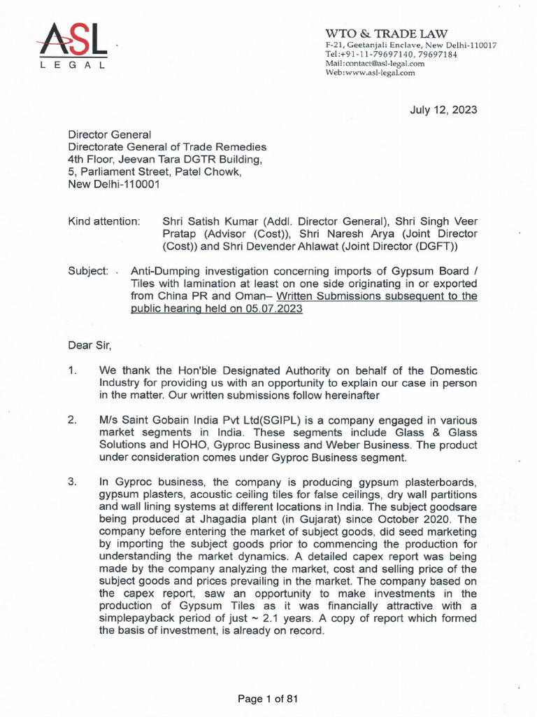 Written Submissions PDF Final | PDF | Dumping (Pricing Policy) | Prices