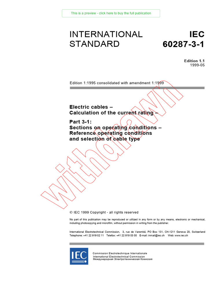 IEC 60287-3-1: Cable Rating Conditions | PDF | International ...