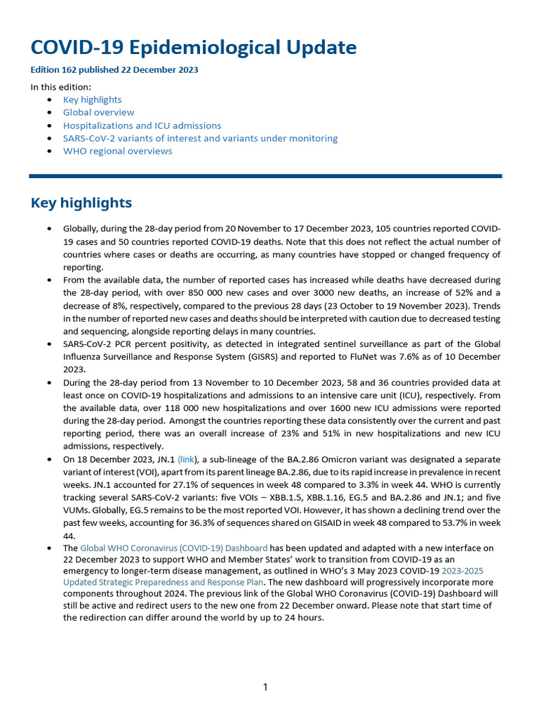Covid-19 Epi Update-Handover 162 | PDF | World Health Organization ...