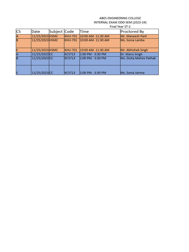 Exam SCedule | PDF