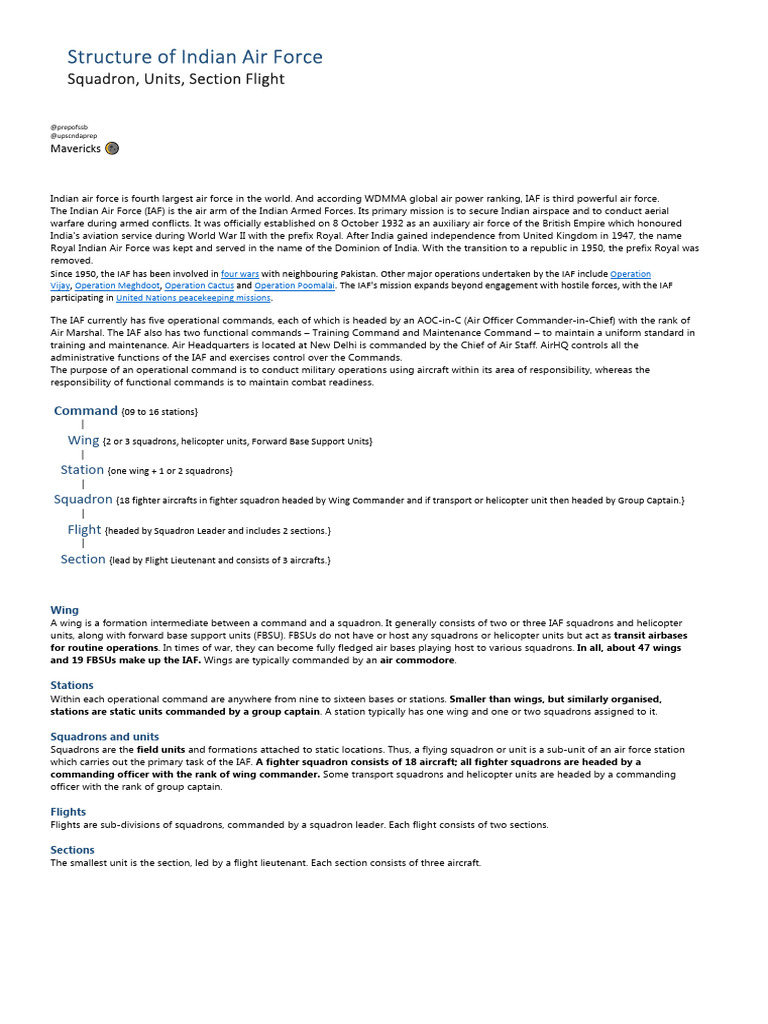 Structure of Indian Air Force ? @PREPofSSB | PDF | Squadron (Aviation ...