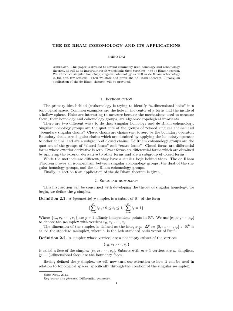 The de Rham Cohomology and Its Applications | PDF | Differential Form ...