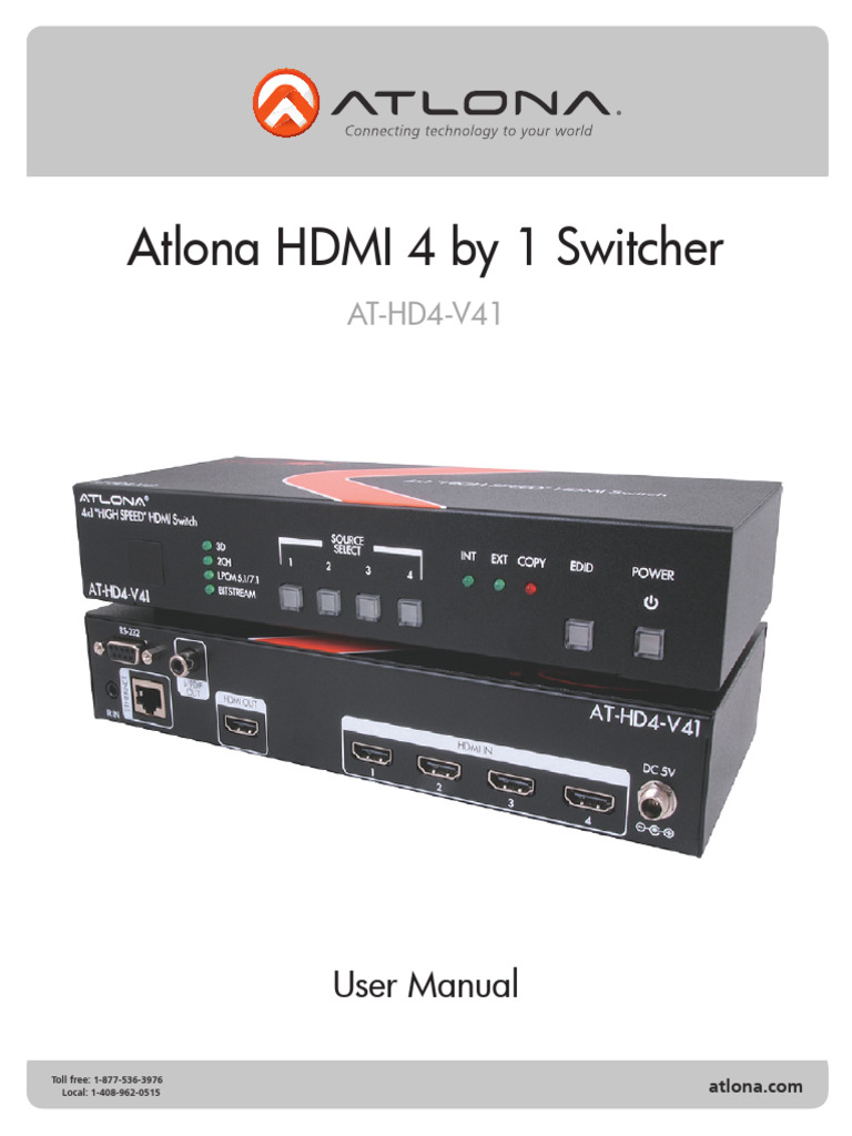 Atlona HDMI 4 by 1 Switcher: User Manual | PDF | Hdmi | Electronics