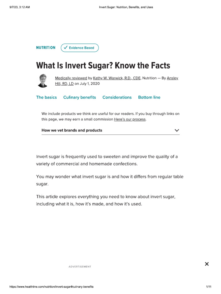 Invert Sugar - Nutrition, Benefits, and Uses | PDF
