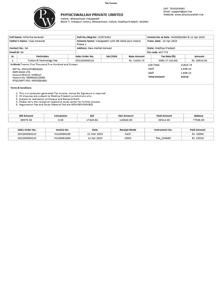 Jodo Payment Receipt for Tuition Fee | PDF | Invoice | Taxation