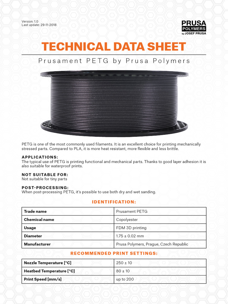 Prusament PETG Technical Data Sheet | PDF | Materials | Physical Sciences