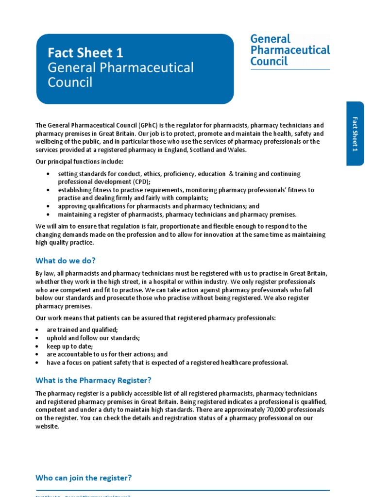 Fact Sheet 1 - More About The GPHC | PDF | Pharmacy | Pharmacist