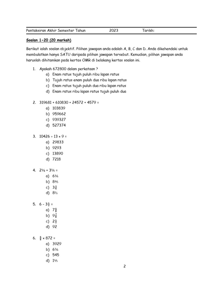 PSAT Tahun 5 k1 | PDF