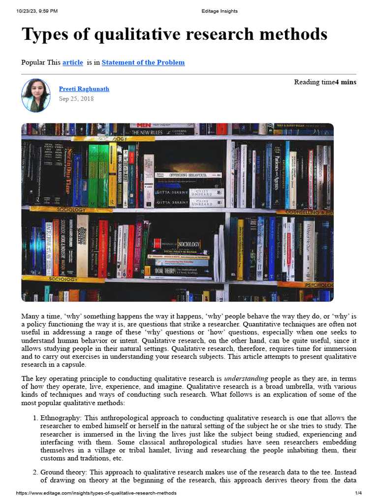 Types of Qualitative Research Methods - Editage Insights | PDF ...