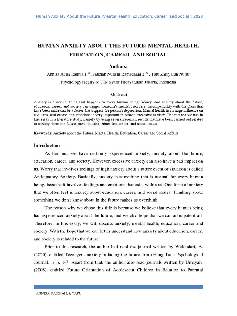 Future Anxiety: Impact on Mental Health | PDF