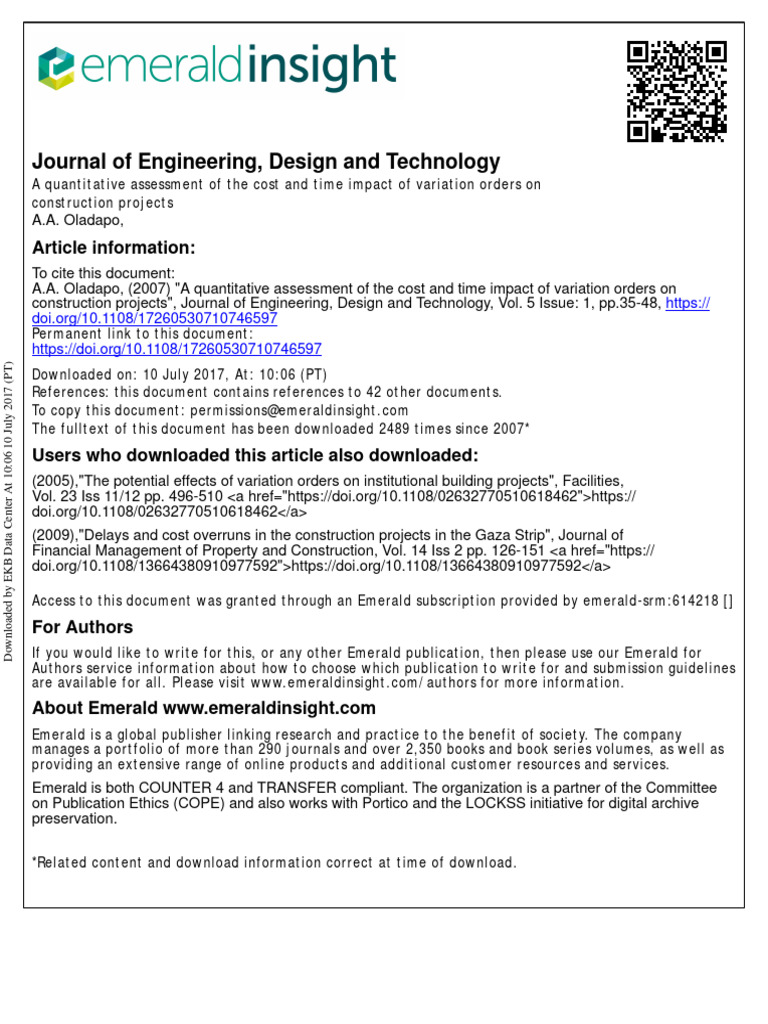 A Quantitative Assessment of The Cost and Time Impact of Variation ...