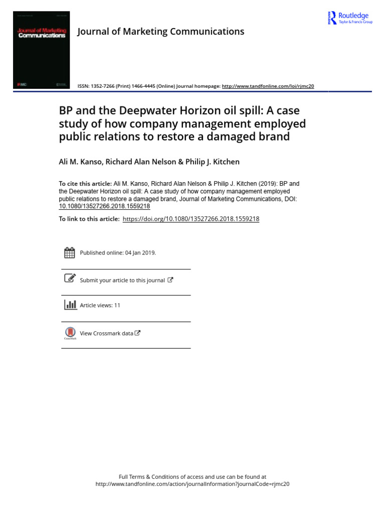 BP and The Deepwater Horizon Oil Spill: A Case Study of How Company ...