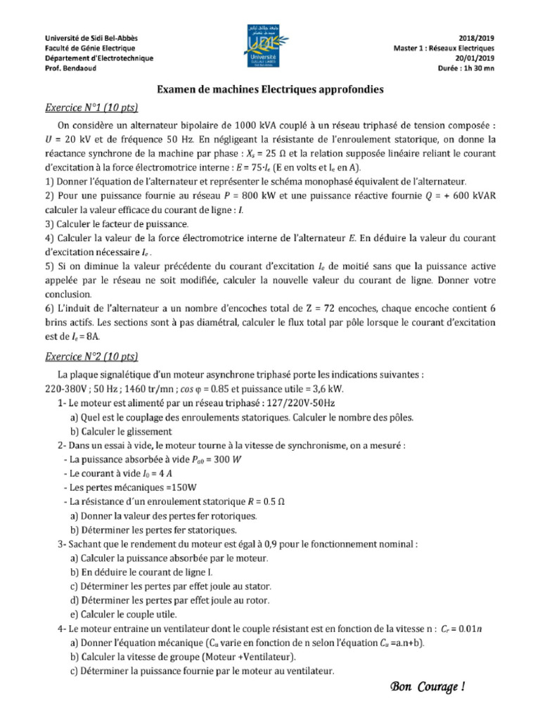 Examen3 Machines Electriques Approfondie | PDF