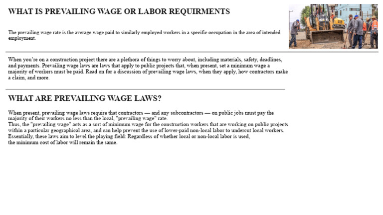 Prevailing Wage or Labor Requirments | PDF