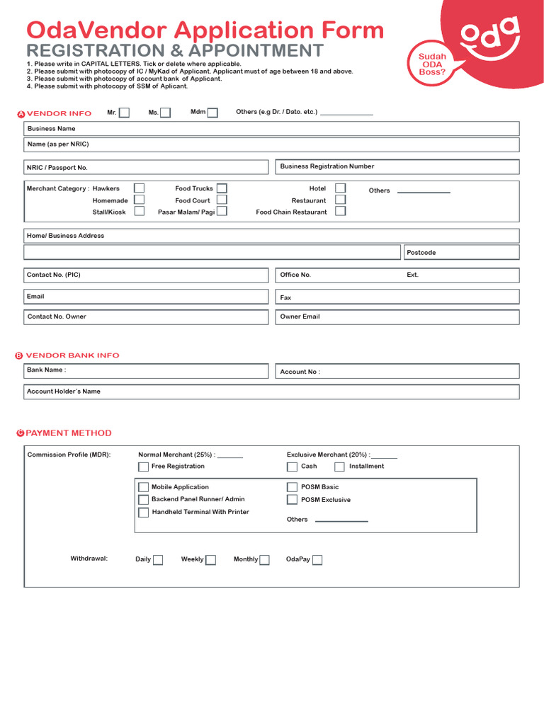 OdaVendor Registration Form | PDF