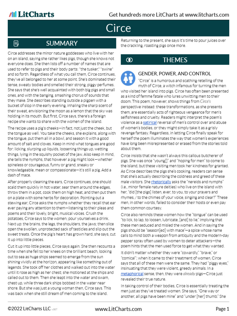 LitCharts Circe | PDF | Odyssey | Odysseus