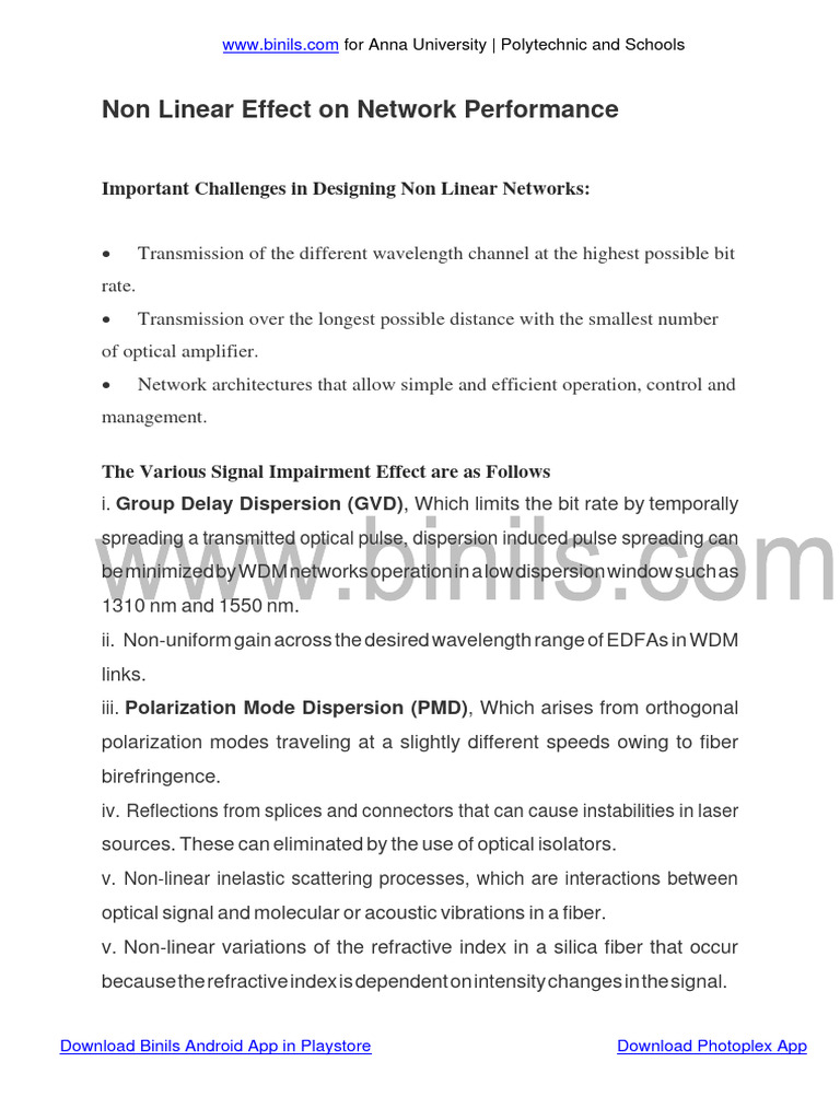 EC8751 UNIT 5 Non Linear Effects | PDF | Optical Fiber | Dispersion ...