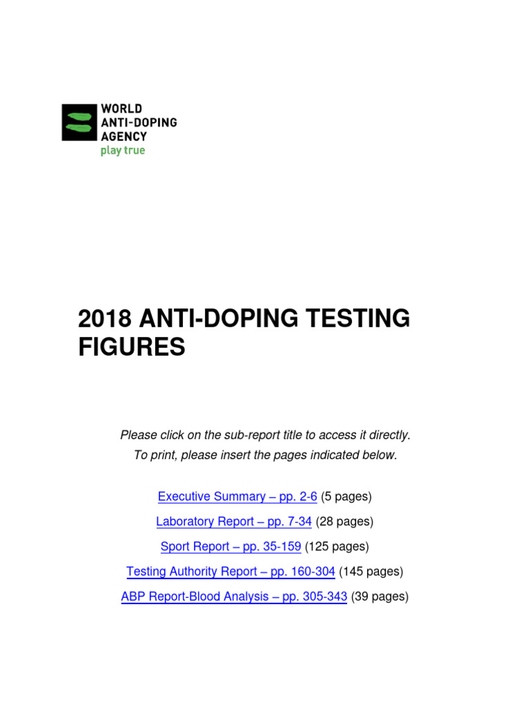 2018 Testing Figures Report | PDF | Growth Hormone | Doping In Sport