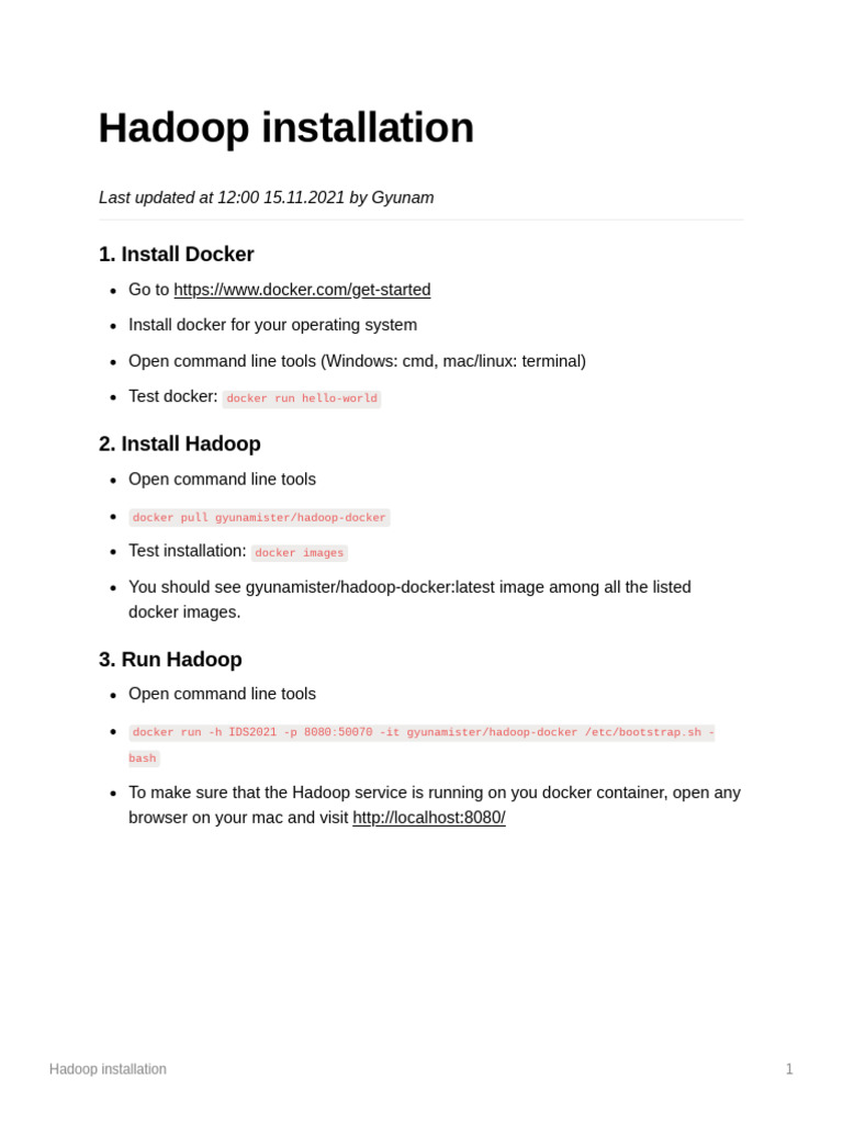 Big Data 1 Hadoop - Installation Summary | PDF