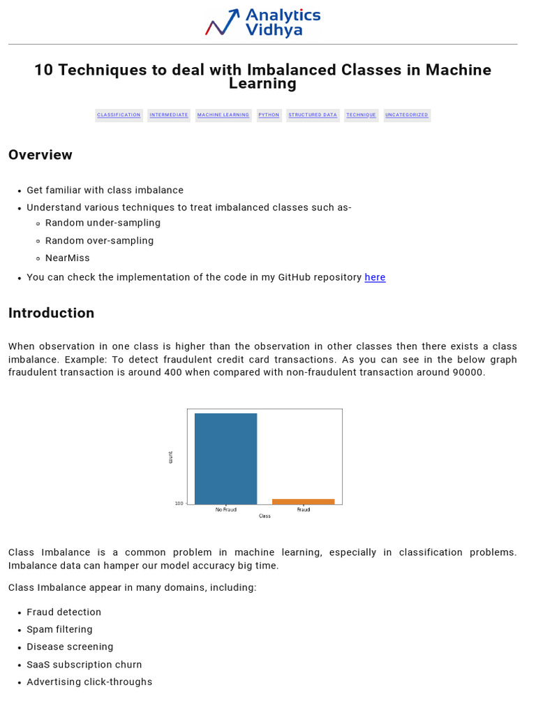 10 Techniques To Deal With Class Imbalance in Machine Learning | PDF | Receiver Operating ...