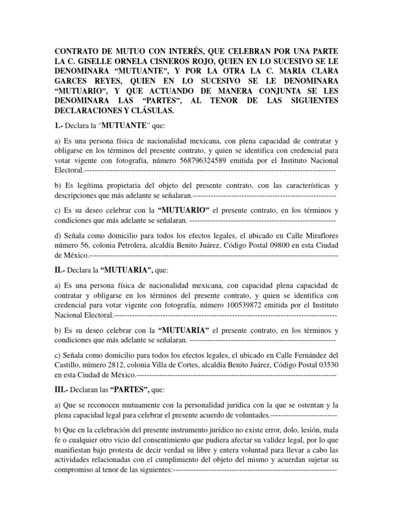 Contrato de Mutuo Con Interes 2 | PDF