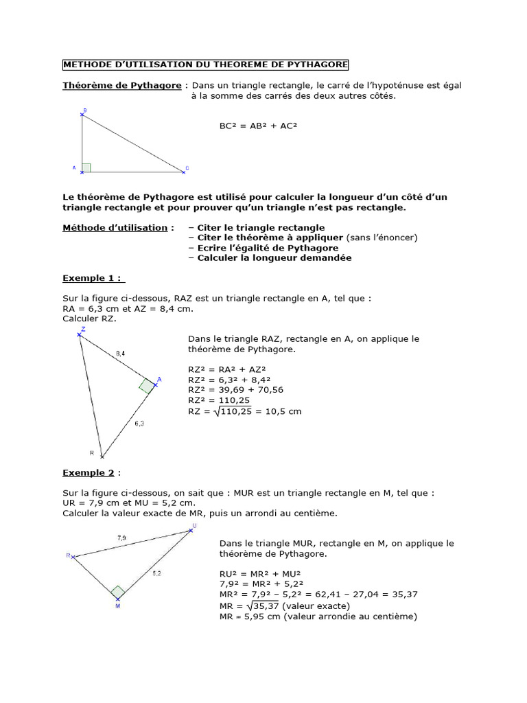 Fiche Methode Theoremes de Pythagore | PDF