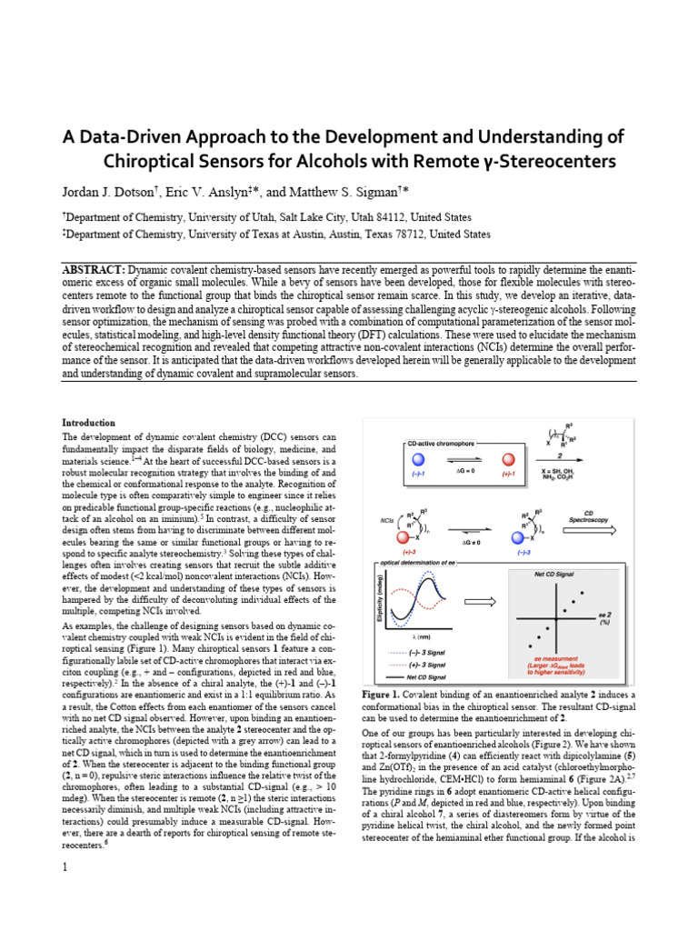 A Data Driven Approach To The Development And Understanding Of Chiroptical Sensors For Alcohols