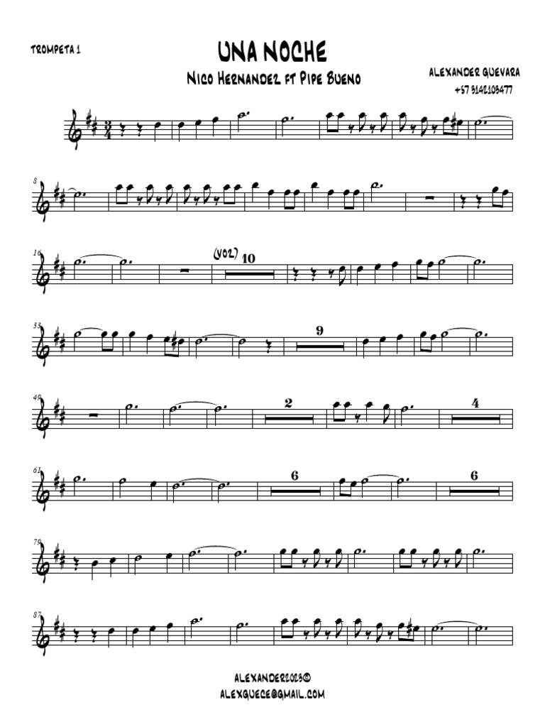 UNA NOCHE - Trompeta 1 (Nico Hernández FT Pipe Bueno) | PDF UNA NOCHE - Trompeta 1 (Nico Hernández FT Pipe Bueno) | PDF