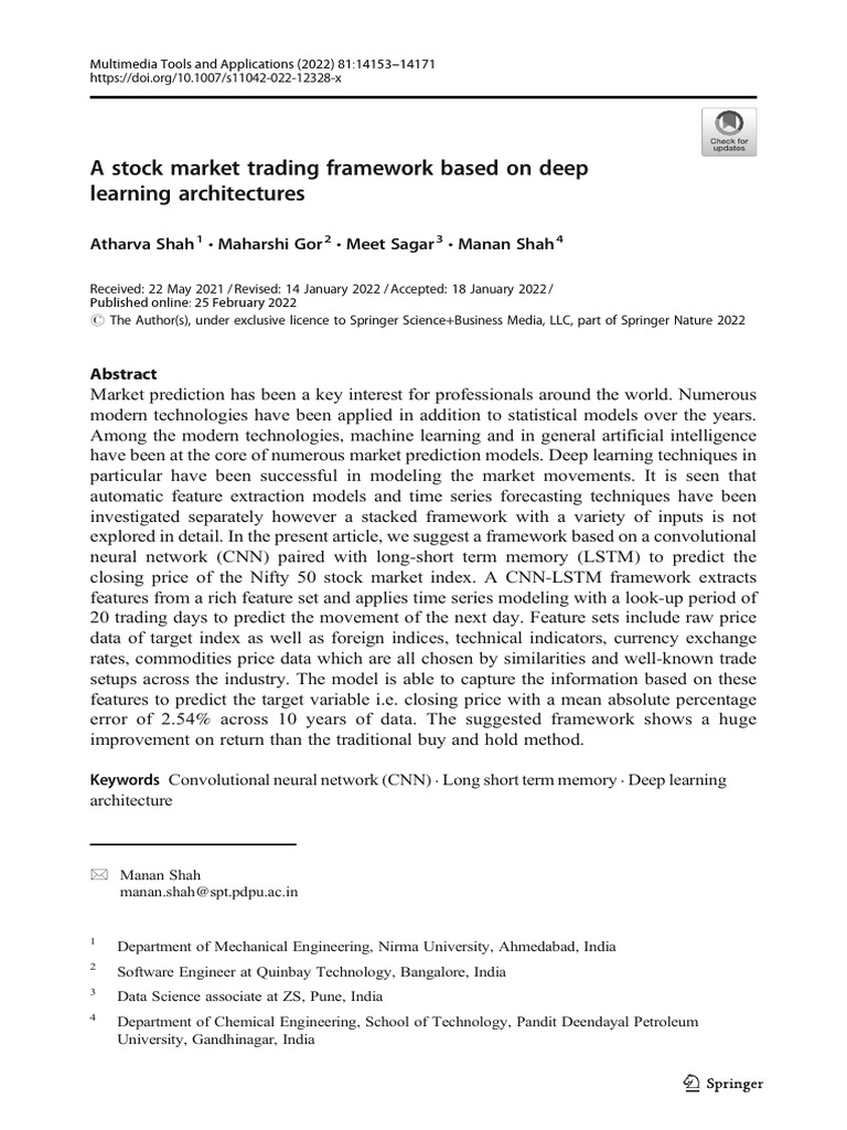 A Stock Market Trading Framework Based On Deep | PDF