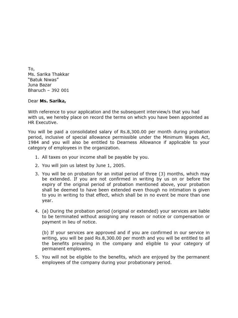 Appointment Letter 470 | PDF | Employment | Employee Relations