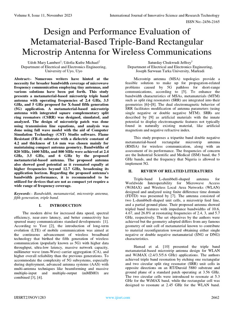 Design and Performance Evaluation of Metamaterial-Based Triple-Band Rectangular Microstrip ...