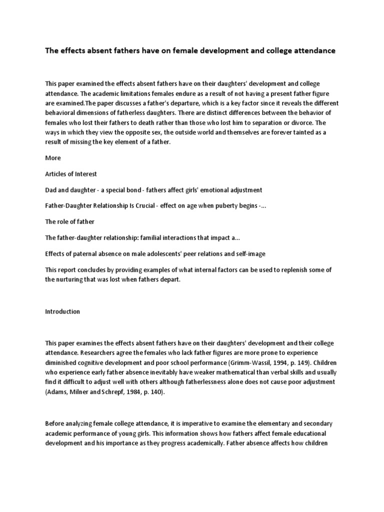 Effects of Father Absence on Daughters | PDF | Child Development ...