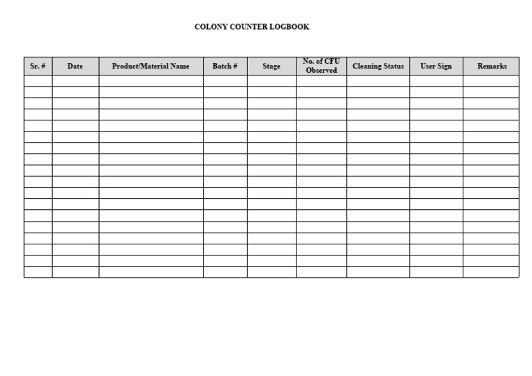 01 Colony Counter Log Book | PDF