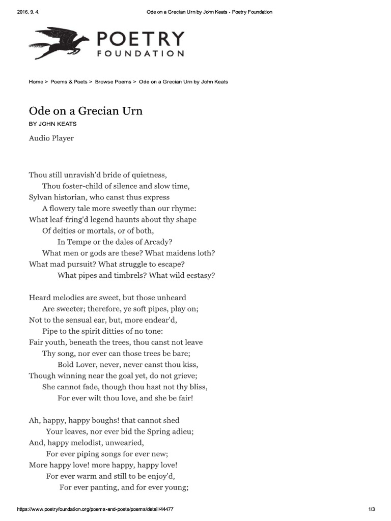 Ode On A Grecian Urn by John Keats - Poetry Foundation | PDF