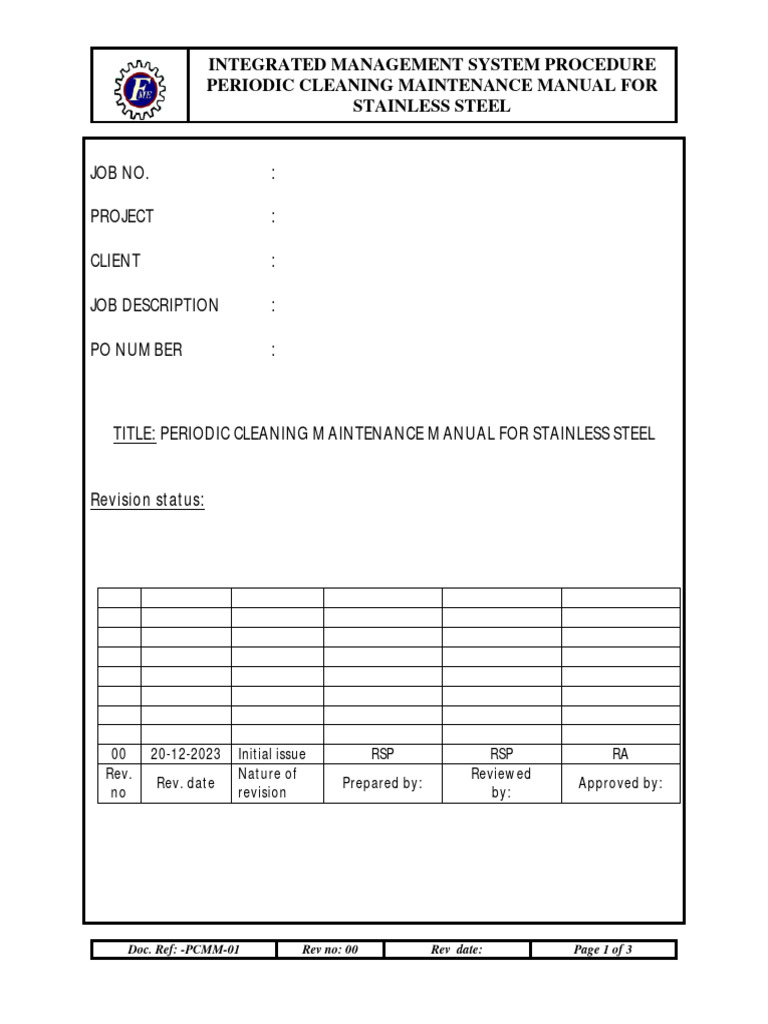 Periodic Cleaning Maintenance Manual | PDF | Stainless Steel | Corrosion
