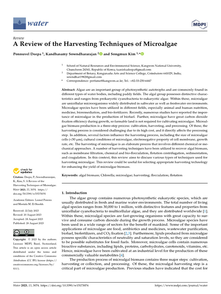 A Review of The Harvesting Techniques of Microalga | PDF | Algae | Systems Ecology