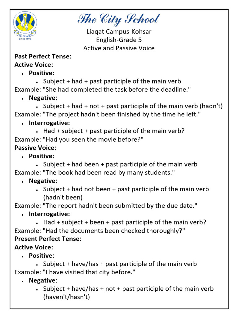 Active and Passive Voice Notes | PDF