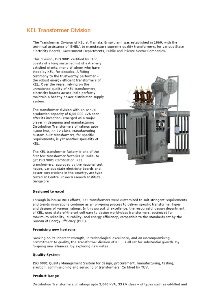 KEL Transformer Division Overview | PDF | Transformer | Efficient ...