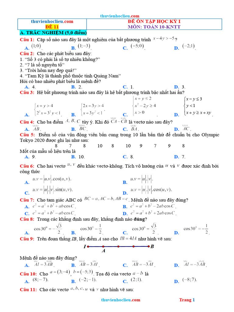 De On Tap HK1 Toan 10 KNTT de 6 | PDF