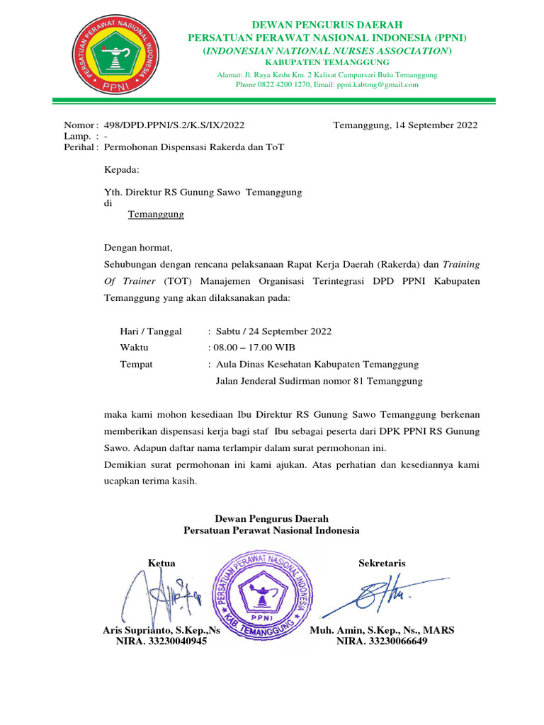 Surat Resmi-Permohonan Dispensasi RSGS | PDF