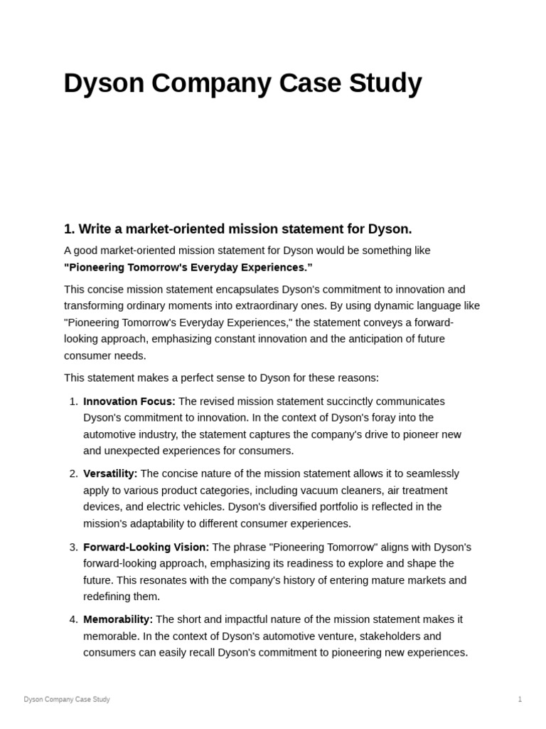 Dyson's Mission and Innovation Strategy | PDF | Business