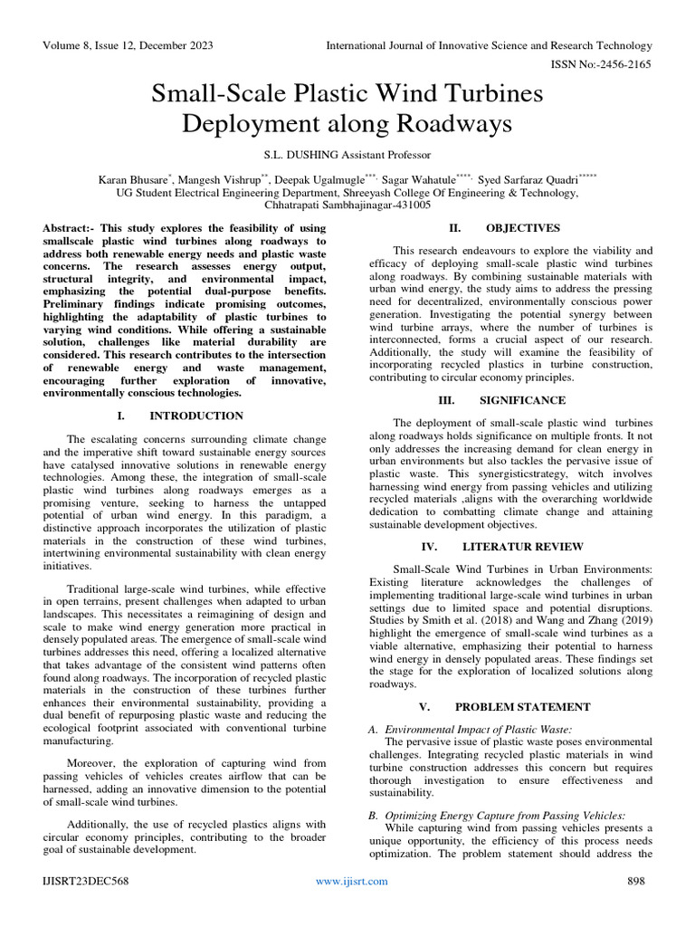 Small-Scale Plastic Wind Turbines Deployment Along Roadways | PDF ...