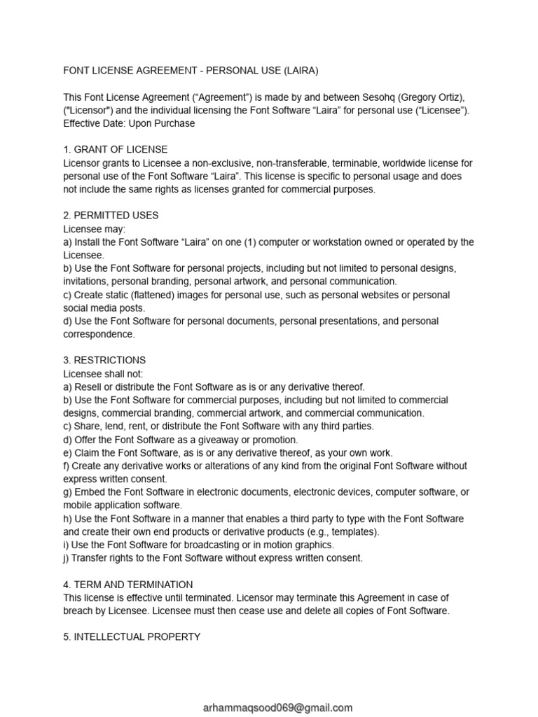 Laira Font Personal Use License | PDF | License | Monopoly (Economics)