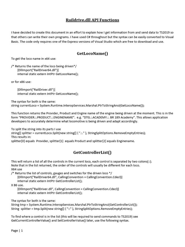 Raildriver - DLL Functions | PDF | Computing | Software Engineering
