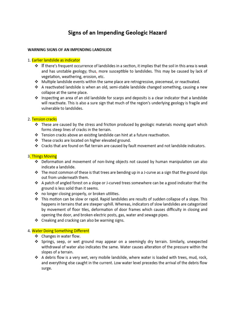 What Are The Signs of An Impending Geologic Hazard | PDF | Landslide ...