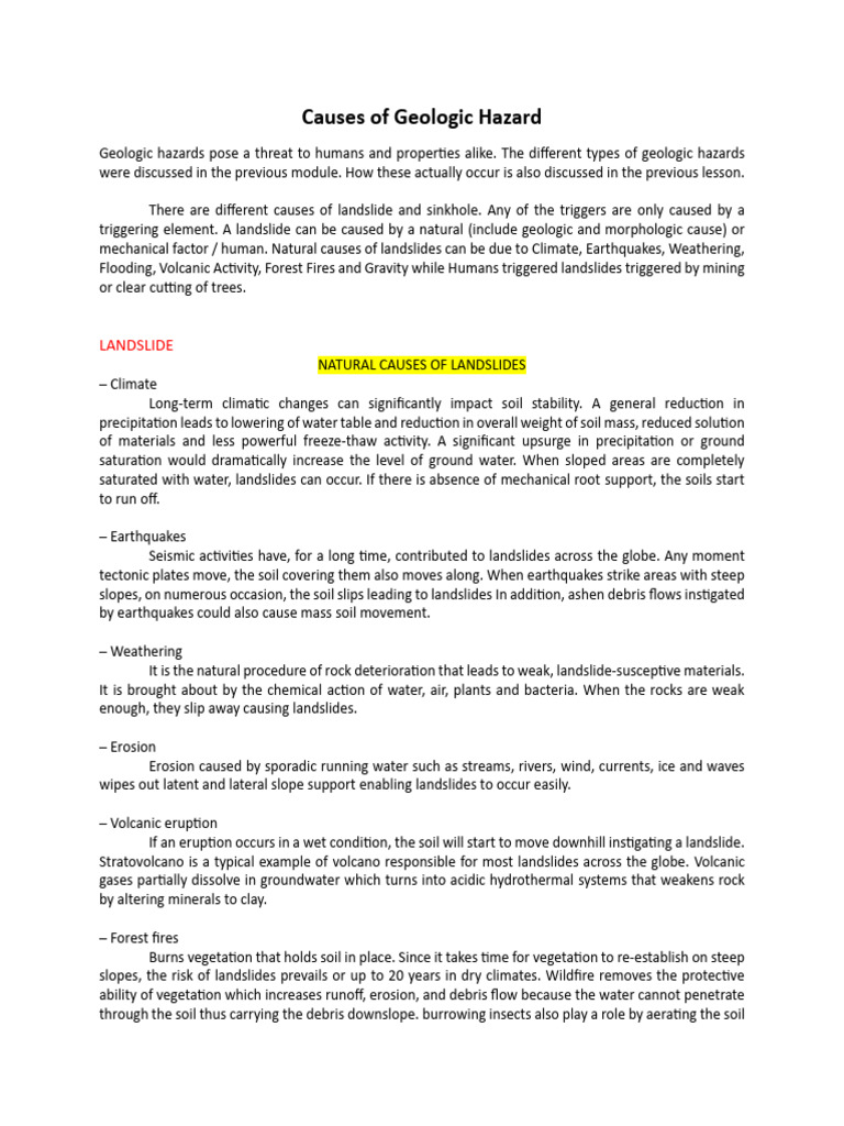 Causes of Geologic Hazards | PDF