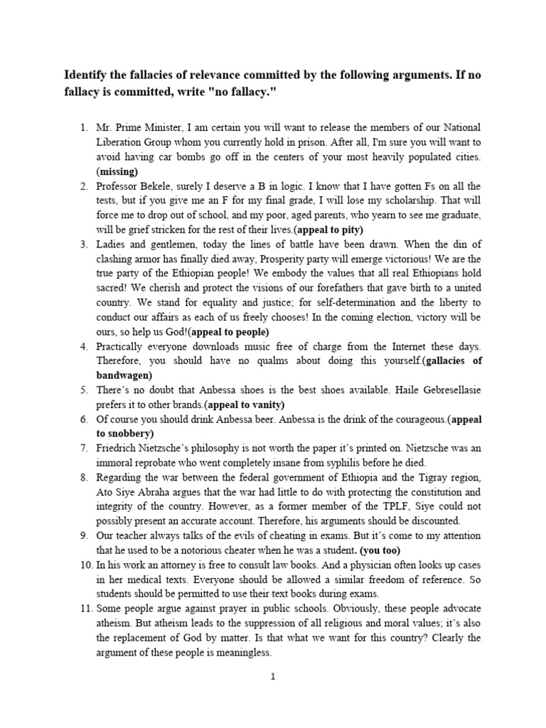 Identifying Fallacies of Relevance | PDF | Fallacy