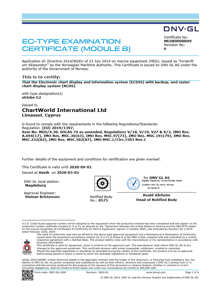 MEDB00000H9 Rev 6 ChartWorld Eglobe G2 ECDIS | PDF